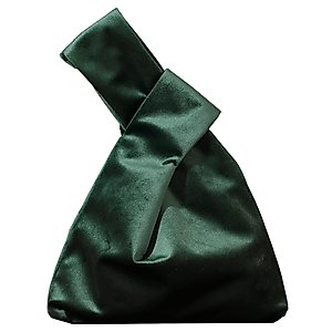 YuuTbiu Dark Green Knot Purse,Elegant Style Wrist Bag,Velvet Portable Wallet for Women middle