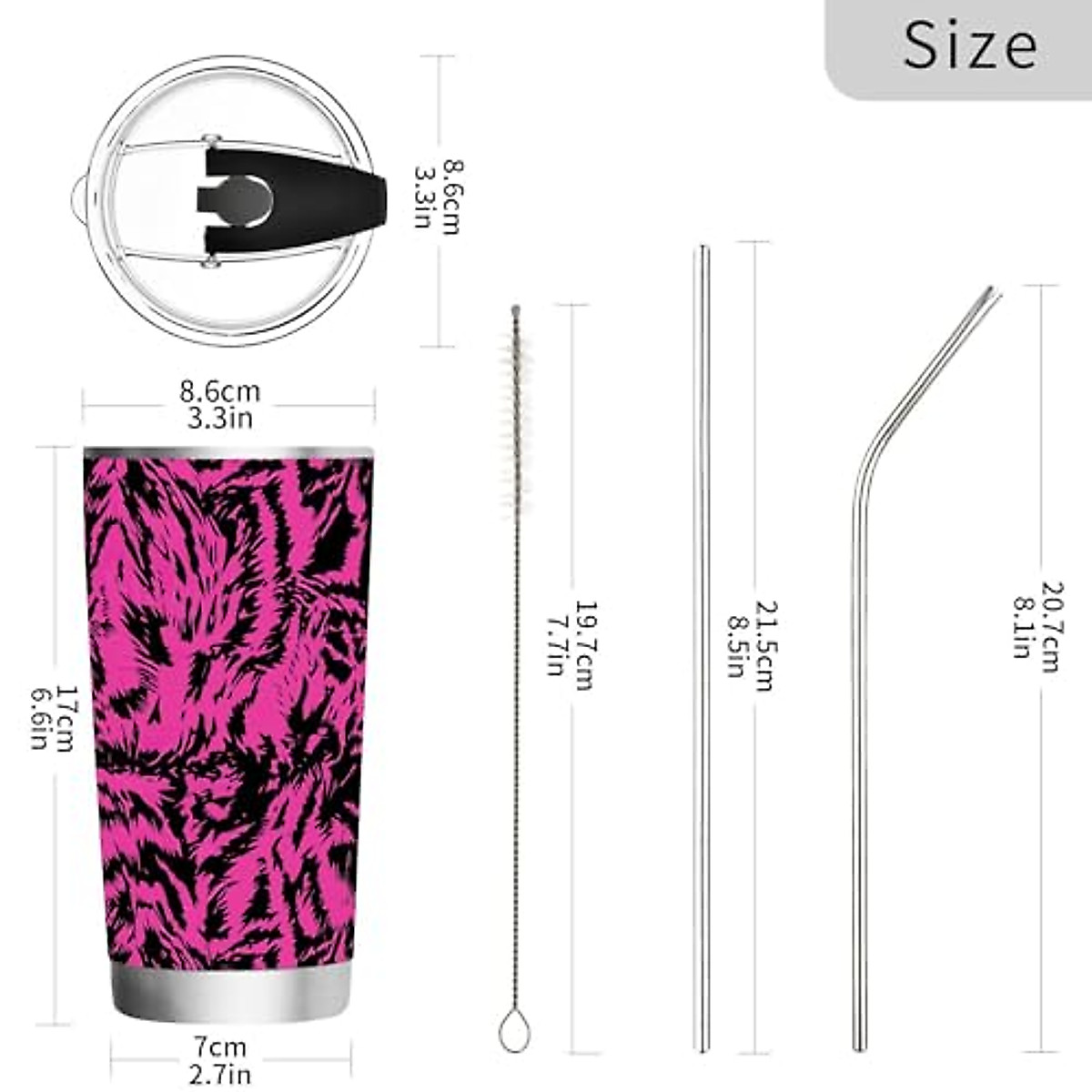 Black and Pink Print Stainless Steel cup for men with Straw Lid travel mug with lid for café safe insulated tumbler 20 OZ