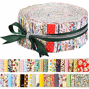 100 Pieces Cotton Fabric Roll 2.6 Inch Roll up Cotton Fabric Quilting Strips Floral Printed Cotton Craft Fabric Bundle Flower Precut Patchwork Cotton Square with Assorted Patterns for DIY Crafts