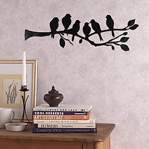 Ridota Metal Wall Art Decor, 6 Birds on the Branch Metal Art Wall Decor Hanging for Indoor Outdoor Home Garden, 24 x 7.5 Inch