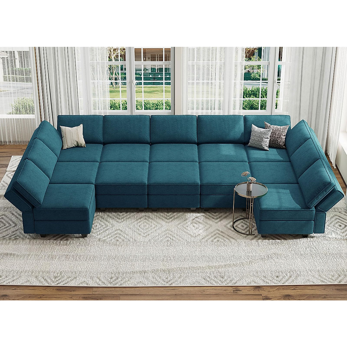 Belffin Modular Sleeper Sofa Sectional Couch Oversized U Shaped Sofa with Storage Convertible Sofa Set Large Sectional Sofa Peacock Blue