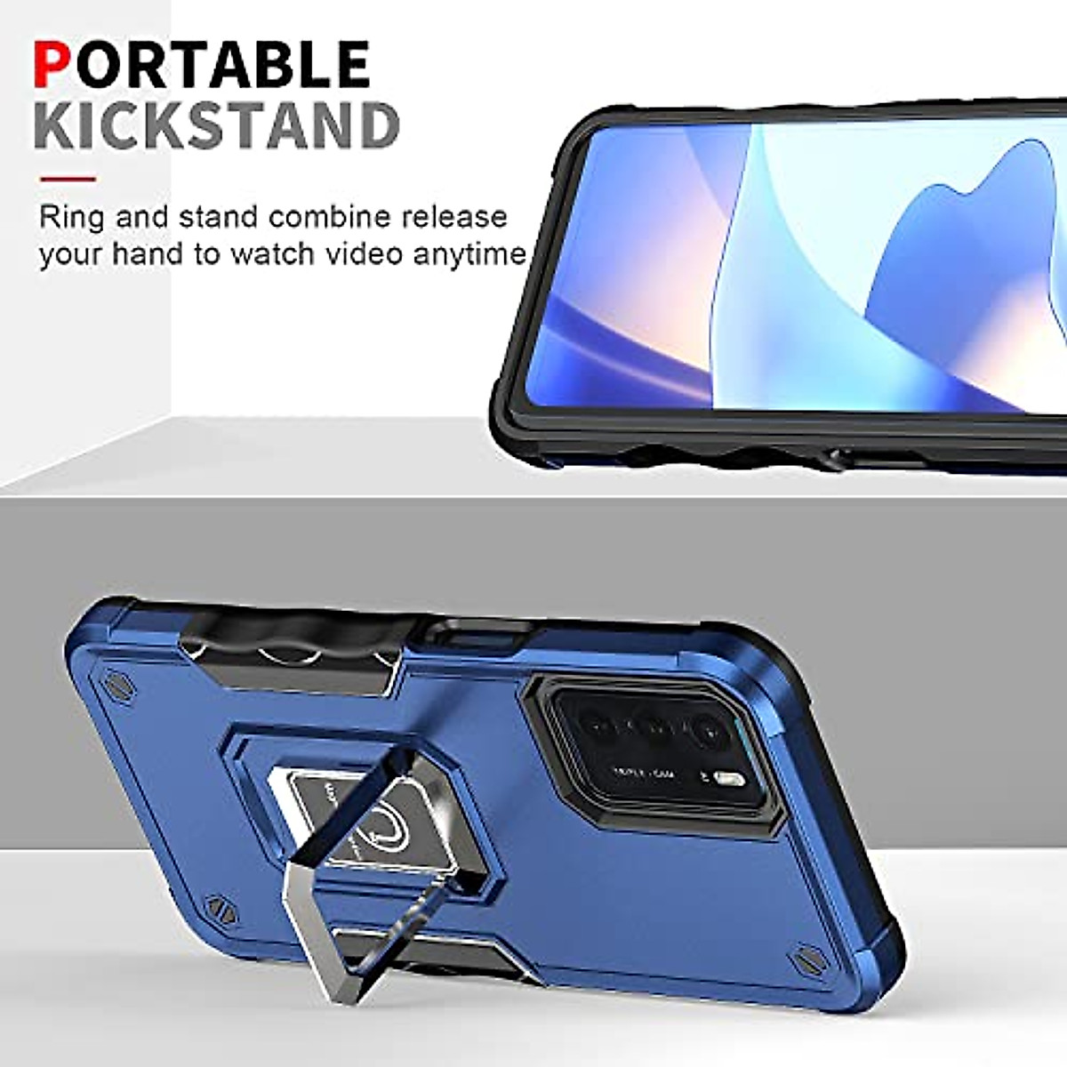 Compatible with Oppo Reno 6 5G, Armor Bumper Case for Oppo Reno 6 5G with Built-in Kickstand Shockproof Hybrid Heavy Duty Cover Tough Case for Oppo Reno 6 5G