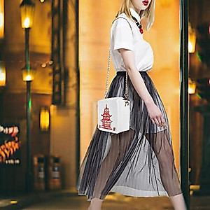 USTYLE Chinese Takeout Box Crossbody Bag, Fashion Novelty Cute Women Girl Shoulder Bag with Golden Chain Strap (white)