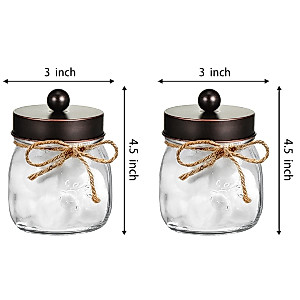 Amolliar Mason Jar Bathroom Storage Organizer -Oil Rubbed Bronze- Rustic Farmhouse Decor Bathroom Accessories - Qtip Holder Dispenser Glass Apothecary Jar-Qtips,Cotton Swabs,Ball,Flossers (2 Pack)