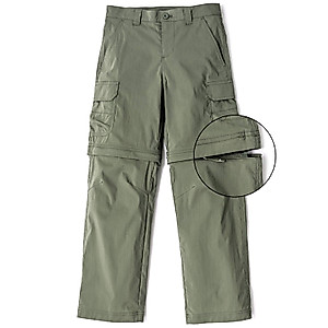 CQR Kids Youth Hiking Cargo Pants, UPF 50+ Quick Dry Convertible Zip Off Pants, Outdoor Camping Pants, Boy Convertible Olive, X-Small