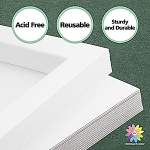 Mat Board Center, Pack of 50, 11x14 for 8x10 - White Mats, Clear Bags, Backing Boards - Acid Free, 4-ply Thickness, White Core - for Pictures, Photos, Framing