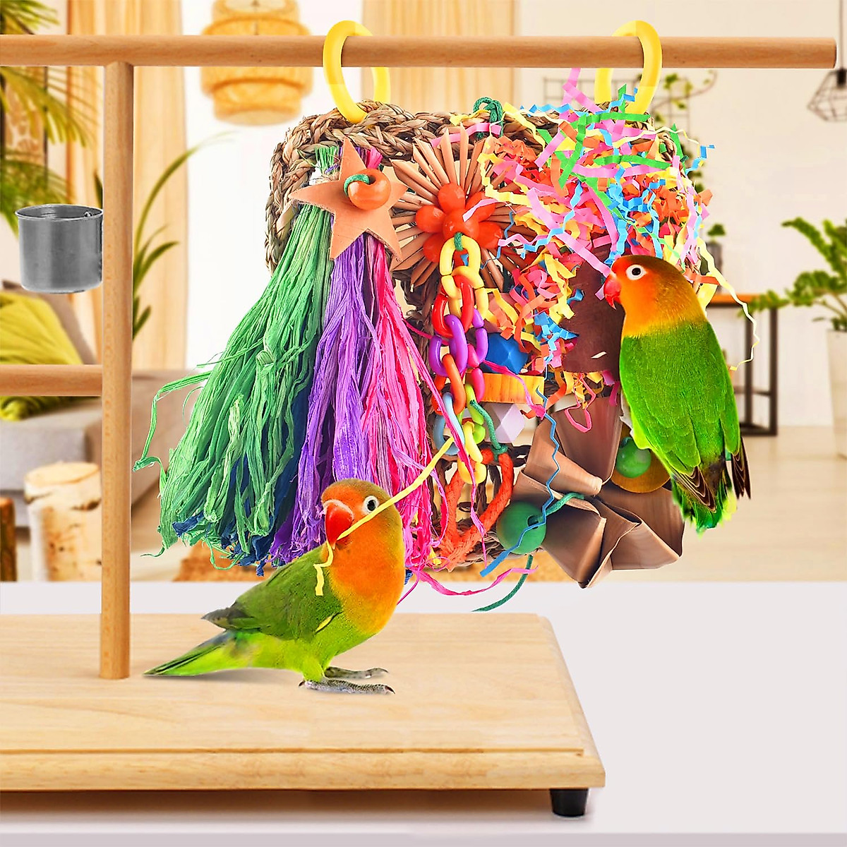 KATUMO Conure Toys, Bird Grass Mat Parakeet Shredder Hanging Toys Cockatiel Foraging Toys Parrot Climbing Wall Toys Lovebird Cage Toys for Small Birds