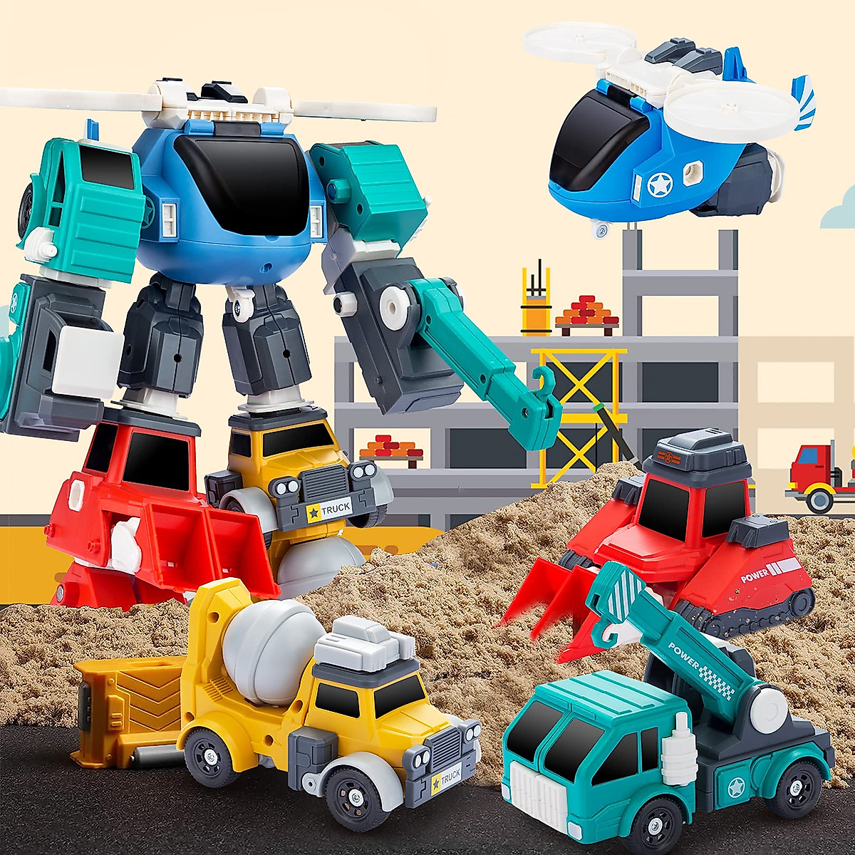 Karjoefar Toys for 3+ Year Old Boys- 4 in 1 Take Apart Robot Toys, Magnetic Assemble Transform Robot, STEM Building Toddler Car Transform Toys for Kids, Birthday Gifts 3-7