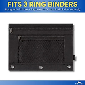 1InTheOffice Black Pencil Pouch, 3 Ring Binder Pencil Bag, Pencil Case with Double Pocket and Mesh Window, 4 Pack (Canvas Black)