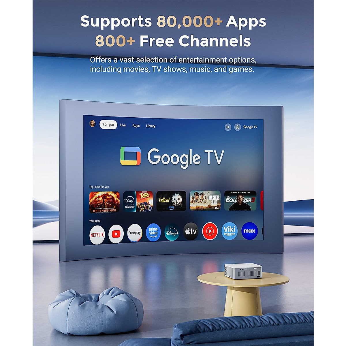 4K Support Android TV 10.0 Projector 5G WiFi Bluetooth Native 1080P, CIBEST Full-Sealed Optical Engine Home Movie FHD Projector with Netflix/Prime Video Built-in, 8000+ Apps, Autofocus, Stereo Sound