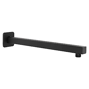 HarJue Shower Arm, Rain Shower Head Extension Extender, With Flange and Teflon Tape, Made of Thicken Stainless Steel for Bathroom Rainfall Showerhead (16 Inch, Matte Black)
