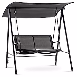Mcombo 2-Person Patio Swing Chair with Adjustable Canopy Outdoor, Steel Frame Breathable Seats Hanging Porch Swing, 4001 (Grey)