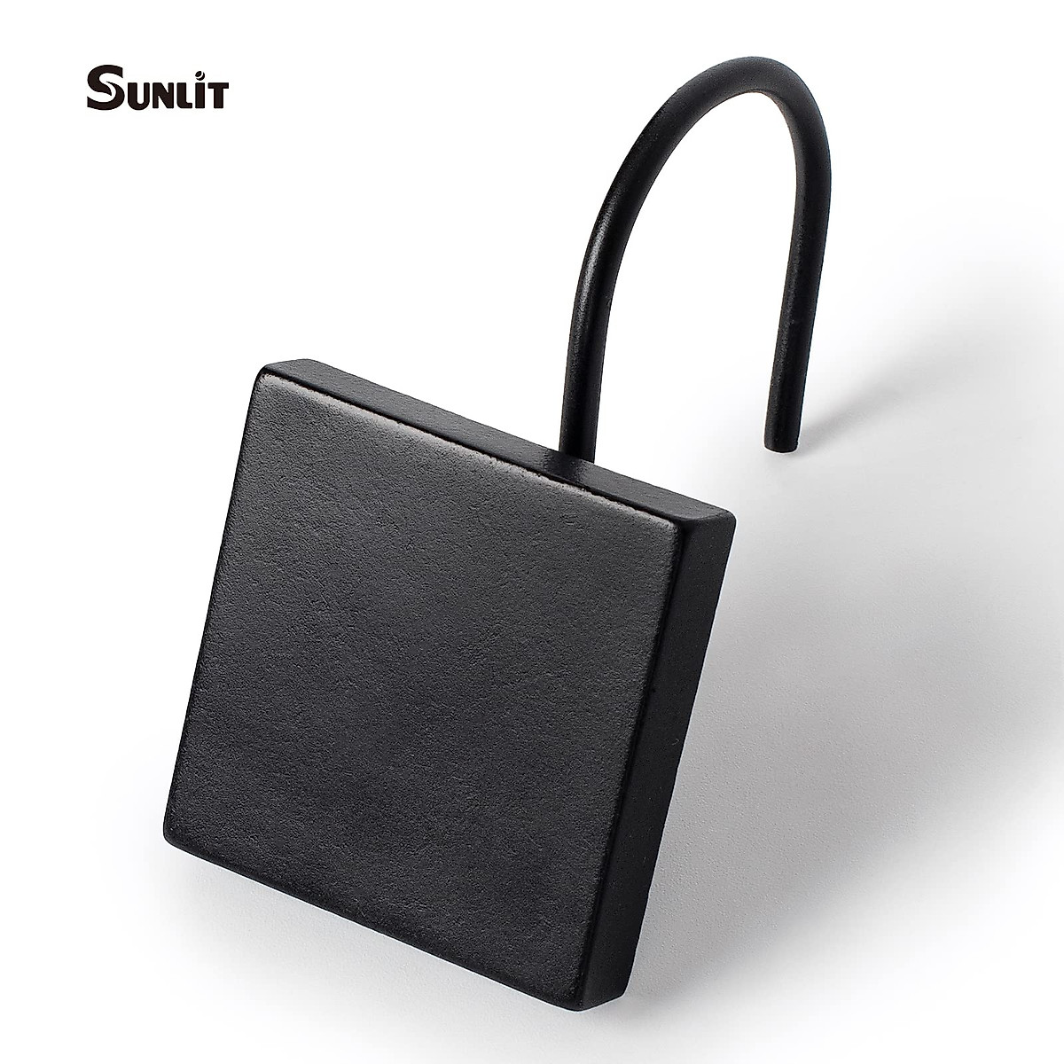 Sunlit Geometric Decorative Shower Curtain Hooks, Matte Square Geometric Black Shower Curtain Rings, Resin, Bathroom Decoration Boho Shower Curtain Hooks-12 Pack