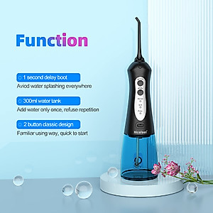 Cordless Water Flosser Teeth Cleaner, Nicefeel 300ML Portable and Rechargeable Oral Irrigator for Travel, IPX7 Waterproof, 3-Mode Water Flossing with 4 Jet Tips for Family