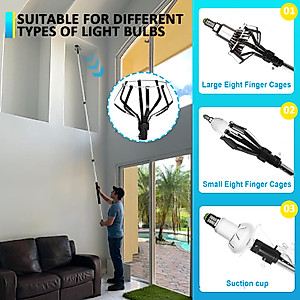 Hedday 12FT Light Bulb Changer for High Ceilings, Light Bulb Changer with Baskets and Suction Cup, High Reach Light Bulb Changer with Pole, Light Bulb Removal Tool