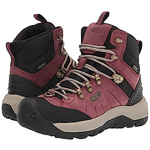 KEEN Women's Revel 4 Mid Height Polar Insulated Waterproof Snow Boots, Rhubarb/Plaza Taupe, 8