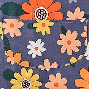 ARBINSON 2 Pack Floral Apron for Women with Pockets, Adjustable Cotton Chef Aprons for Kitchen, Cooking, BBQ & Grill (Blue/Flowers)