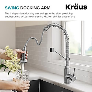 KRAUS Bolden Commercial Style 2-Function Single Handle Pull Down Kitchen Faucet in Stainless Steel/Chrome, KPF-1610SSCH (Pack of 1)