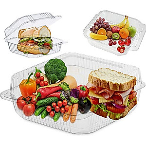 disposable sandwich containers Square plastic Clamshell food containers for Salad Pasta cookies Great for loaf cake Slice Container Clear Hinged Lid plastic takeout tray (Pack of 50)