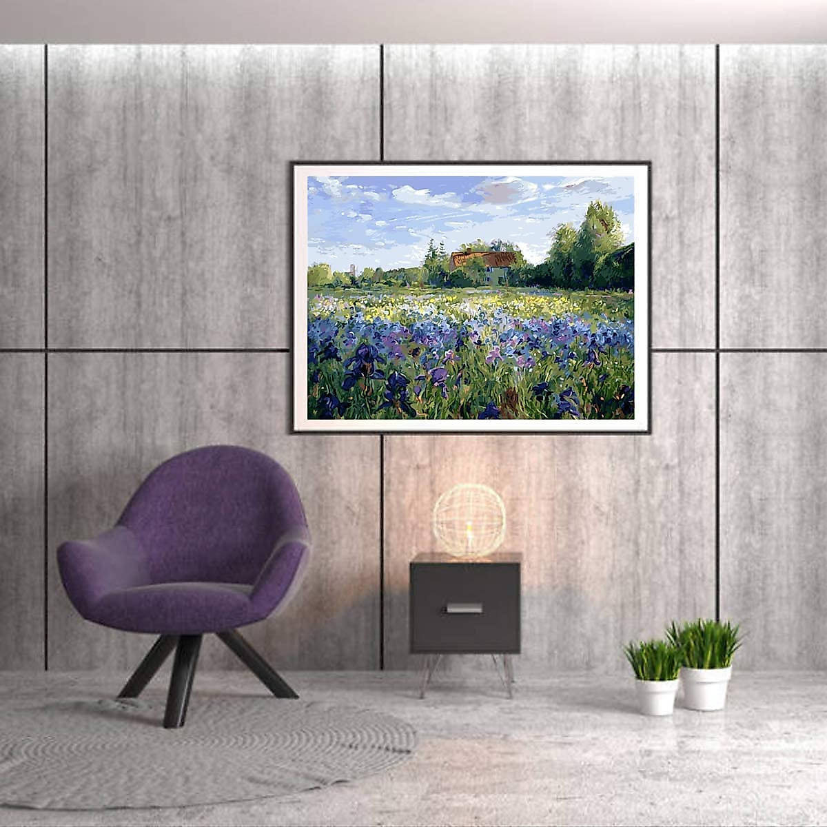 ABEUTY DIY Paint by Numbers for Adults Beginner - Purple Flower Rural Cabin Landscape 16x20 inches Number Painting Anti Stress Toys (No Frame)