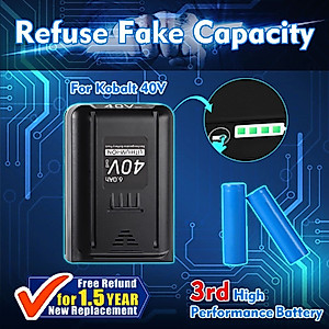 【Upgrade】 6.0Ah 40Volt Replacement Battery for Kobalt 40V MAX Battery 2540C-06 Lithium-ion Battery for KB440-03 KB2540C-06 KB640-03 KB240-06 for Cordless Power Tools -High Capacity