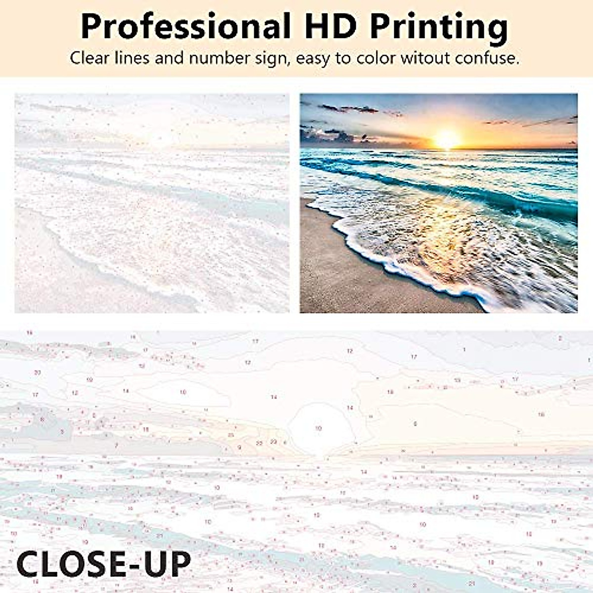 TUMOVO Paint by Numbers for Adults, Beach Paint by Numbers for Kids Ages 4-8 Seaside Landscape DIY Canvas Painting Kit 16 x 20 inches Oil Painting Paint by Number Kit Kids Educational Toys(Frameless)