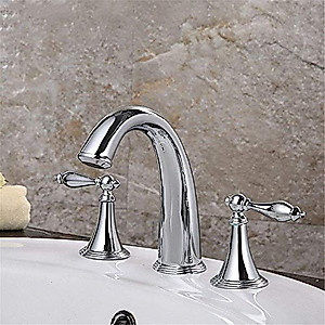 AMHIL Copper Basin Faucet Bath Sink Faucet Cold and Hot Water Mixer Double Handles Chrome-Plated Polishing Kitchen Sink Faucet