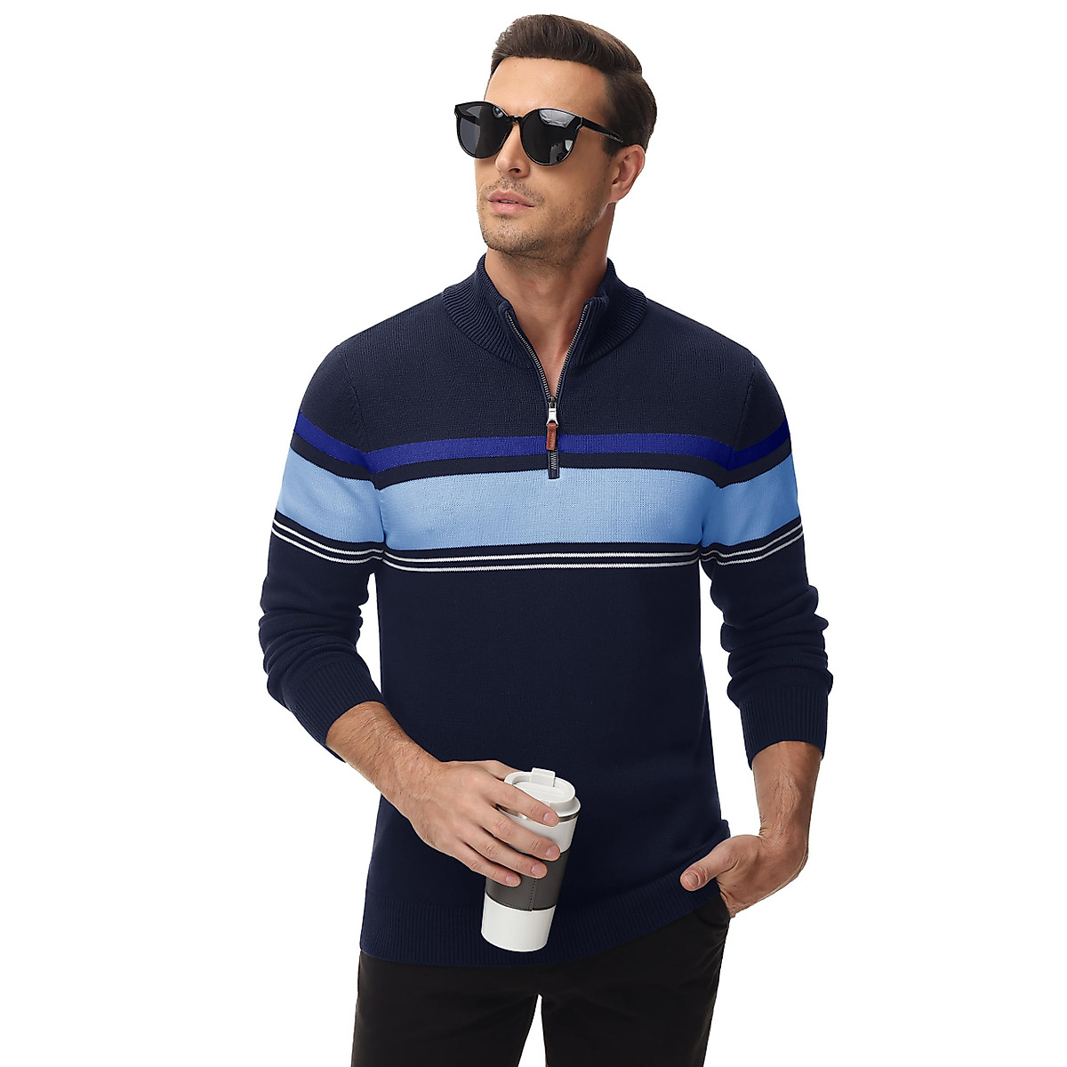 MAGCOMSEN Sweater for Man Mens Sweaters Mens Zip Sweater Turtleneck Men Sweater for Man Sweatshirts for Men Pullover Mens Golf Pullover Men Striped Sweater
