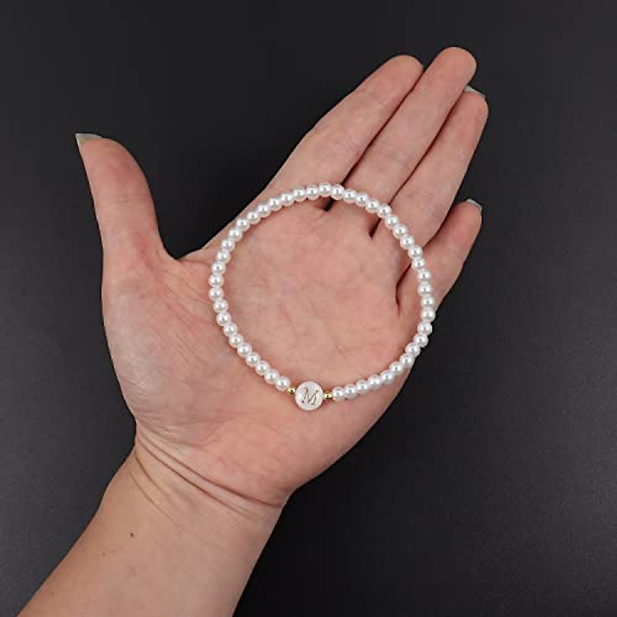 UNZEI Dainty Letter Initial Bracelet For Women Bead Faux Pearl Bracelet, Fashion Women link Bracelet Strand Wristband Jewelry gift