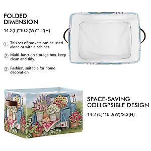 Spring Flowers Truck Car Storage Basket Fabric Laundry Baskets Sunflower Rose globe Daisy Lavender Storage Boxes Organizer Bag for Baby Cloth Dog Toy Book Storage Cubes Shelf Closet Bins 16x12x8