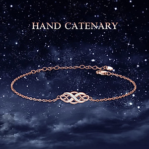 YFN Rose Opal Bracelets Irish Celtic Knot Jewelry Sterling Silver Infinity Love Adjustable Bracelet for Women (Pink)