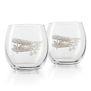 Whiskey & Wine Decanter Airplane Set and Glasses Antique Wood Airplane - The Wine Savant Whiskey Gift Set and 2 Airplane Glasses, Pilot Gift Moving Parts- Alcohol Related Gift, BAR DECOR Large 21"