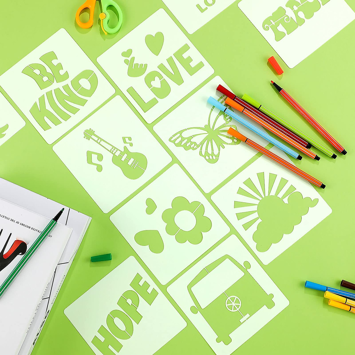 20 Pcs Stencil for Painting Peace and Love Stencil Plastic Paint Stencils Reusable DIY Drawing Template Motivational Art Stencils for Crafts Home Decor on Wood, Canvas, Paper, Fabric, Walls, Furniture