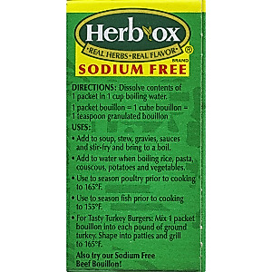 HERB-OX Bouillon - Instant Broth - Granulated - Seasoning - Chicken - Sodium Free - Gluten Free - 1 Box - 8 Packets - 1.2 Ounces