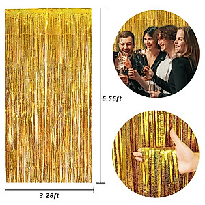 Tinsel Curtain Party Backdrop Gold Birthday Party Decorations 2 Packs Glitter Foil Fringe Curtain Party Decor Streamers Photo Booth for Birthday Christmas Wedding Halloween Graduation Decorations