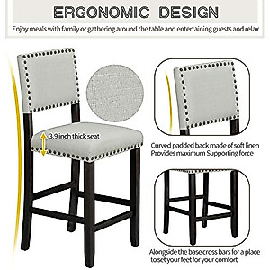 Dinehome 5 Piece Wooden Counter Height Dining Table Set with 4 Padded Chairs with Nailhead Trim for Kitchen, Breakfast Nook, Bar, Espresso + Beige