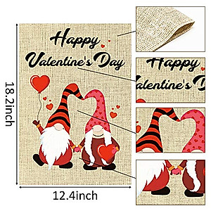WATINC 2Pcs Happy Valentine's Day Garden Flags Buffalo Check Plaid Love Gnome Decorations Double Sided Burlap Home Decorative Seasonal Decor for Outdoor Yard Valentines Party Supplies 12.4 x 18.2 Inch