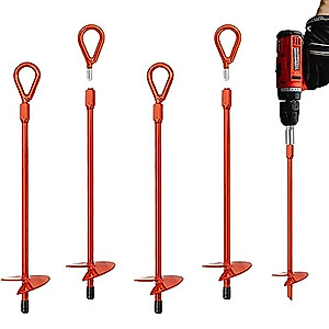 MAXCCINO 4 Pack 15" Ground Anchors Screw in with Drill, Heavy Duty 3" Wide Helix Spiral Earth Anchors for Camping, Tents, Sheds, Swing Sets, Car Ports, Canopies, Shelters, High Wind Trampoline Anchors