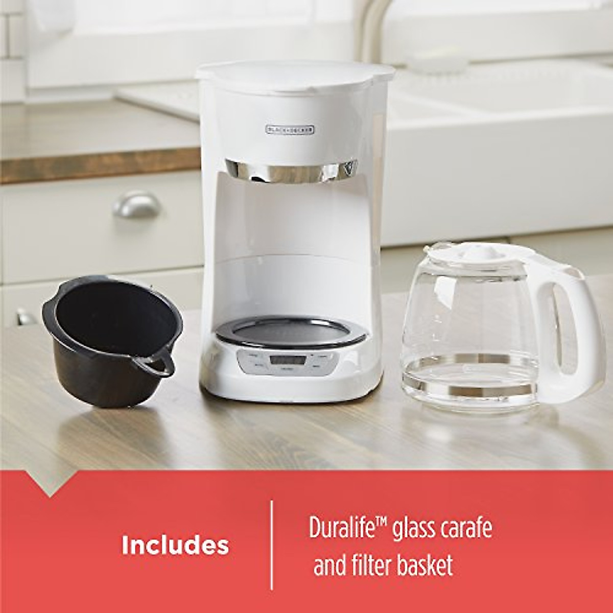 Black+Decker CM1160W-1 CM1160W 12-Cup Programmable Coffeemaker, white/stainless steel