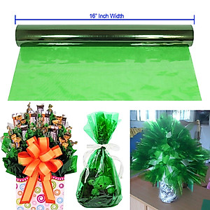 Cellophane Wrap Roll Green | 100’ Ft. Long X 16” in. Wide | 2.3 Mil Thick Transparent Green | Gifts, Baskets, Arts & Crafts, Treats, Cellophane Wrapping Paper | Colorful Cello Christmas, Holiday Color