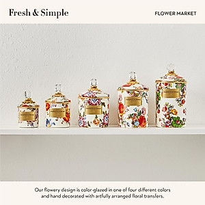 MACKENZIE-CHILDS Mini Enamel Canister, Kitchen Storage Container for Sugar or Loose-Leaf Tea, 14 Ounces, White Flower Market