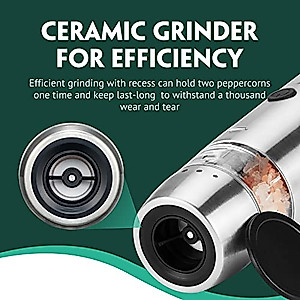 KucheCraft 2 in 1 Electric Salt and Pepper Grinder Rechargeable, Automatic Pepper Grinder Refillable and Sea Salt Mill, Stainless Steel Pepper Mill Grinder with Upgraded Grinding Precision