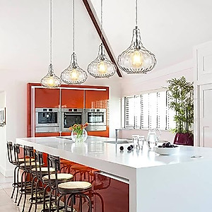 CATINER Glass Pendant Light Brushed Nickel 11-inch Hammered Pendant Lighting for Kitchen Island, Kitchen Sink, Hallway, Living Room