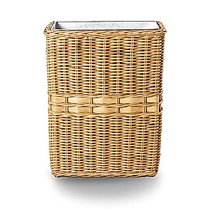 The Basket Lady Large Rectangular Wicker Waste Basket with Metal Liner, 14.5 in L x 9 in W x 18 in H, Sandstone