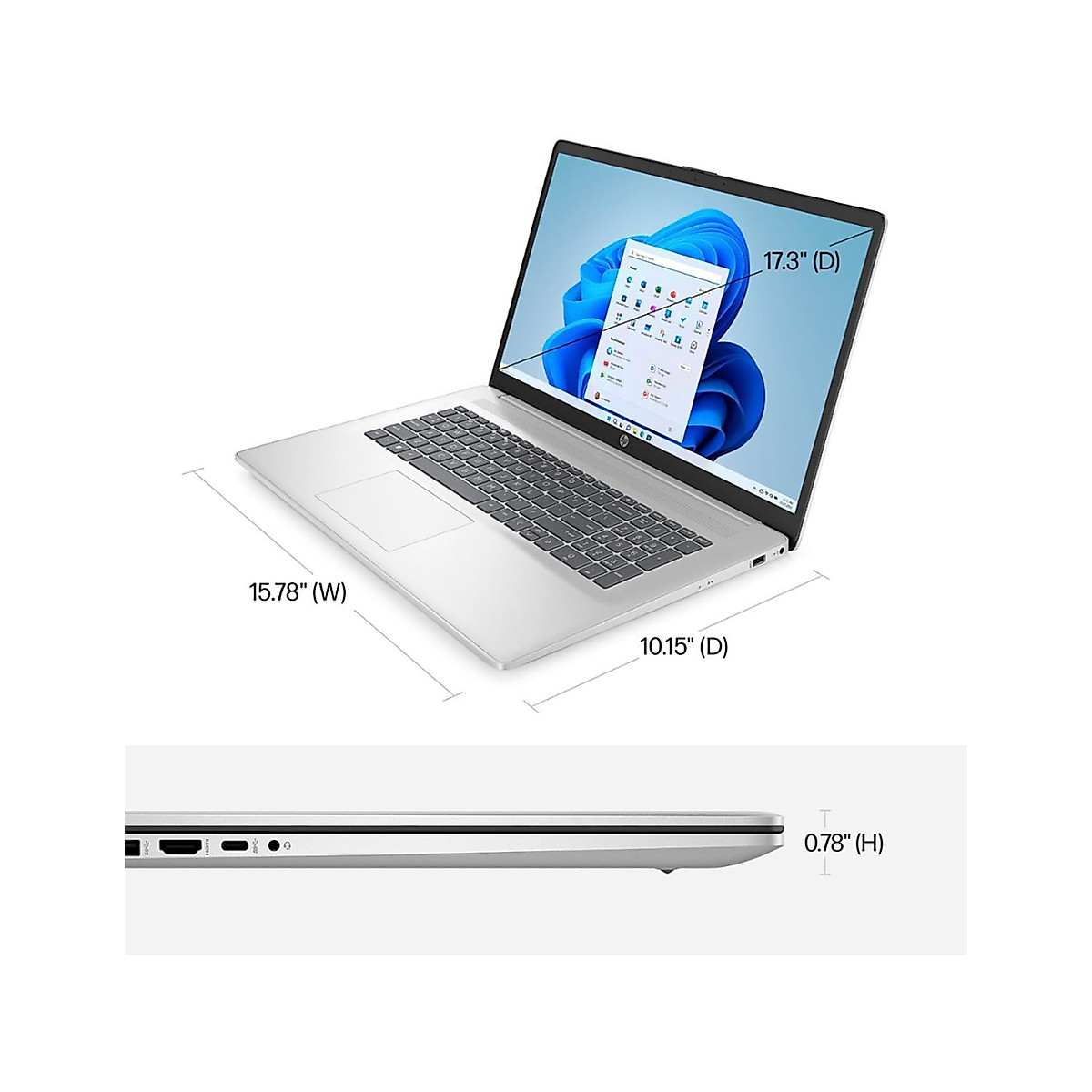 HP 2022 17.3" HD+ BrightView Laptop, Intel Core i3-1115G4 Processor (Beats i5-1035g1), 16GB RAM, 256GB PCIe SSD, Intel UHD Graphics, HD Webcam, HD Audio, Windows 11, Silver, 32GB Snowbell USB Card
