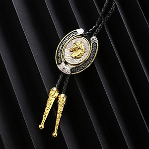 HUABOLA CALYN Bolo Tie for Men- Western Cowboy Native American Golden Horse Bolo Tie
