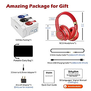 Srhythm NC15 Noise Cancelling Headphones Bluetooth Over-Ear Headset with Mic for Teens, Adults Online Class/Home Office/TV/PC/Phone