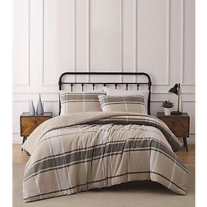 Truly Soft Everyday - Twin XL 2 Piece Duvet + Sham Set - Preston Plaid Flannel Collection - Khaki