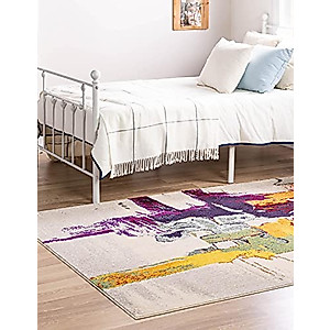 Unique Loom Estrella Collection Bright Colors, Geometric, Abstract, Modern Area Rug, 5 ft x 8 ft, Beige/Yellow