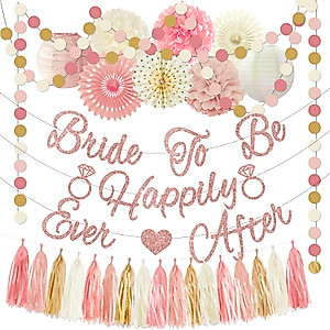 Bridal Shower Decorations,Pink Bridal Shower Decorations Includes Bride To Be Happily Ever After Decorations Paper Flower Ball for Wedding Bachelorette Party Decorations